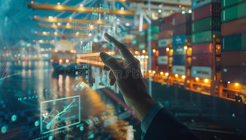 Businessman Holding Virtual Interface Panel of Global Logistics Network ...