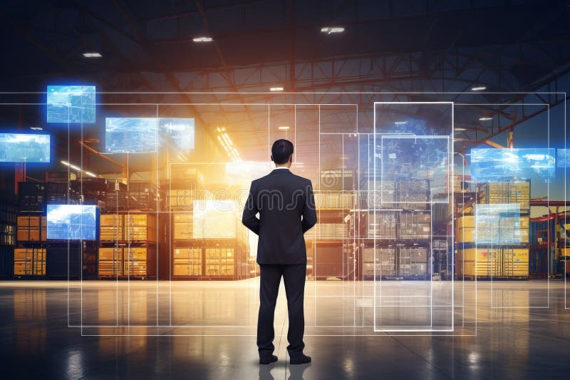 Businessman Holding Virtual Interface Panel of Global Logistics Network ...