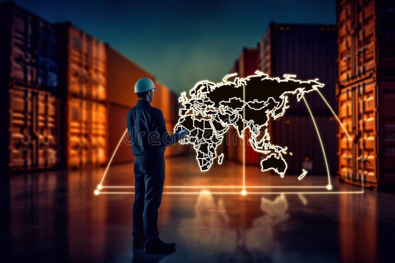 Businessman Holding Virtual Interface Panel of Global Logistics Network ...