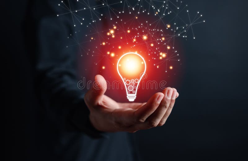 Businessman Holding Virtual Lightbulb for Presenting New Ideas Great ...