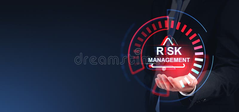 Businessman Holding a Virtual Risk Management Icon on a Futuristic ...