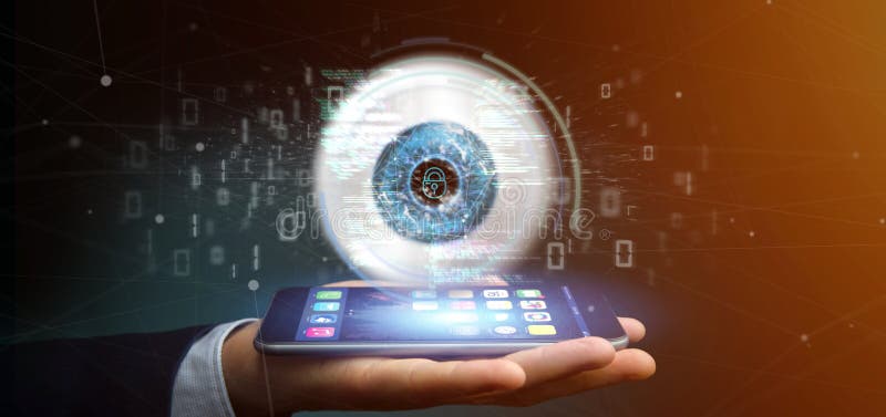 Businessman Holding a Visual Recognition Eye Concept with Data - 3d ...