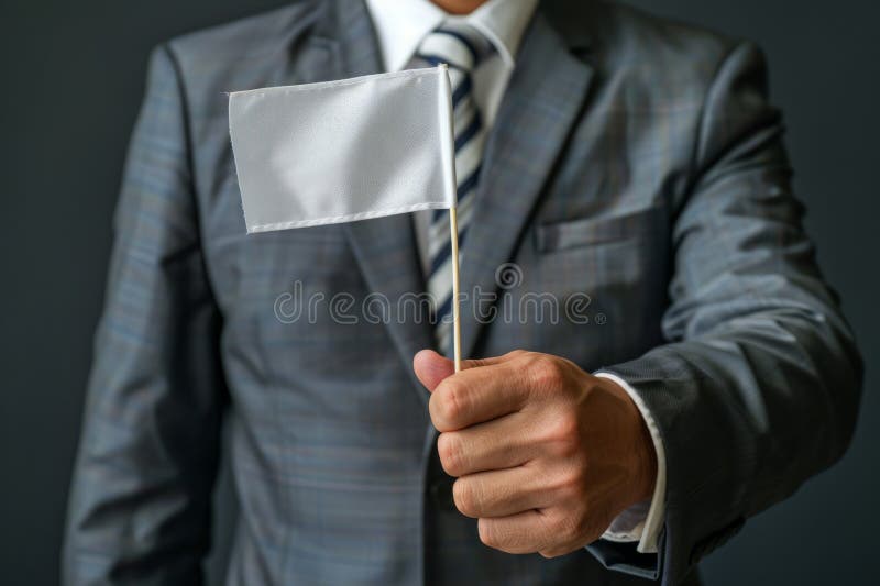 Businessman Holding a White Flag of Surrender or Peace Stock Photo ...