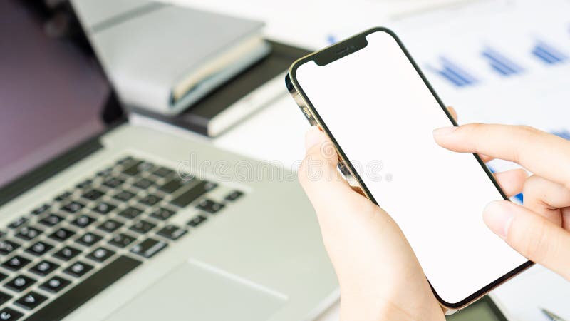 Businessman Holding a White Screen Mobile Work Phone and Typing an E ...