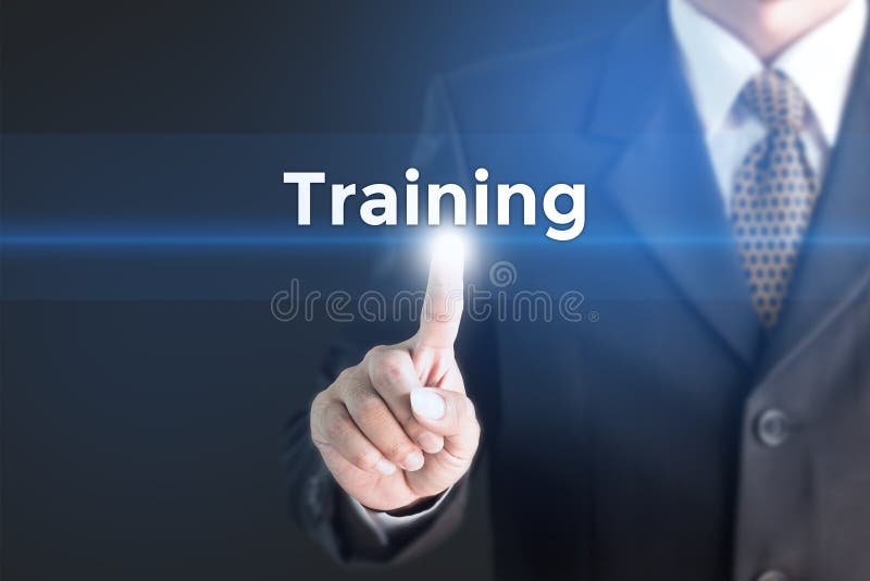 A Businessman Holding a White Sign with the Message Training. Stock ...