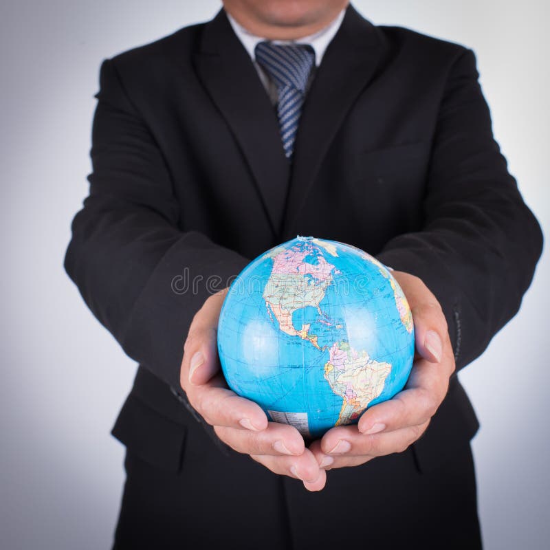 Businessman Holding World Map Globe Stock Image - Image of computer ...