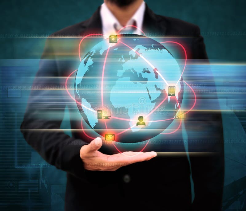 Businessman Holding World Technology Stock Photo - Image of computer ...