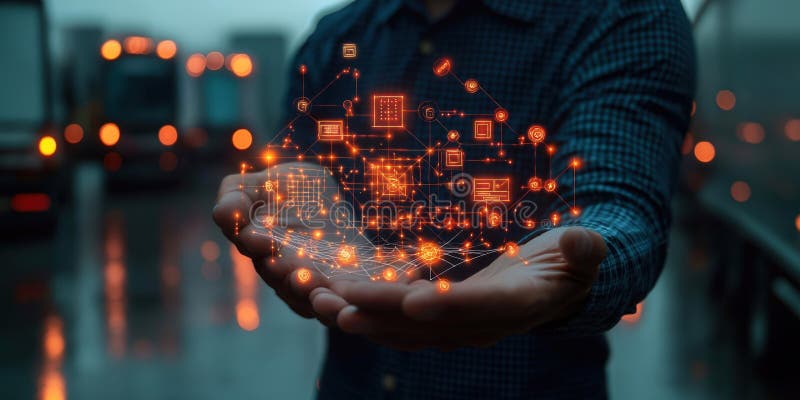 Businessman Holds Digital Blueprint of Future Success. Networked ...