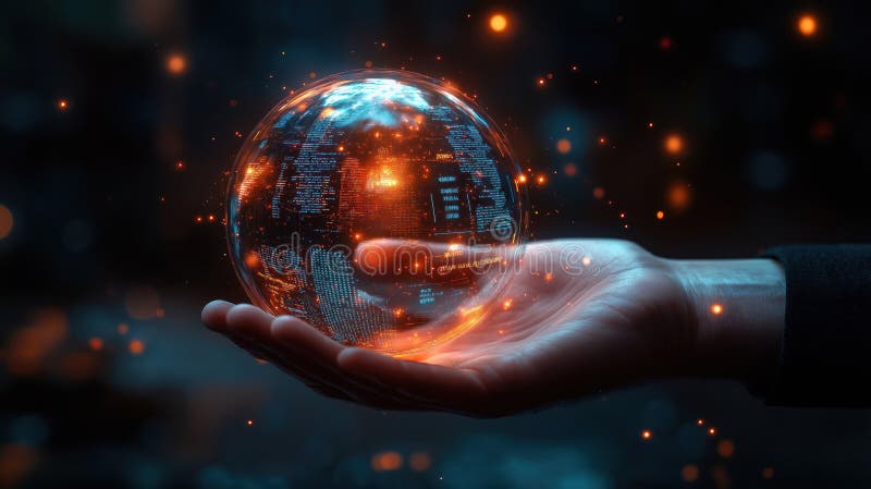 Businessman Holds Digital Globe Displaying Global Data in 2025. Global ...