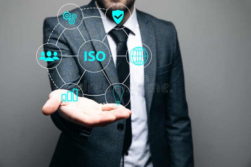 Businessman Holds ISO International Organization for Standardization in ...