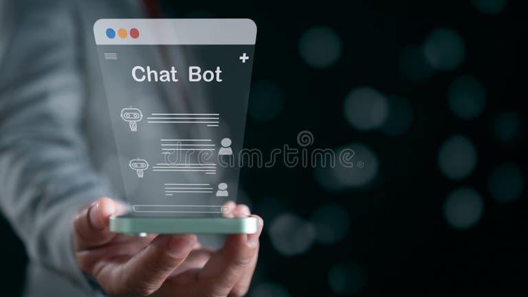 Businessman Holds a Smartphone and Shows a Question and Answer Chat ...