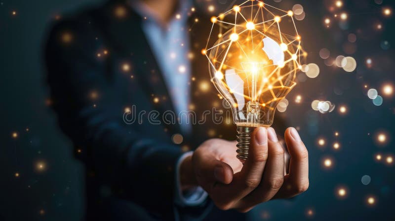 A Businessman Holds a Symbolic Lightbulb, Representing Innovation and ...