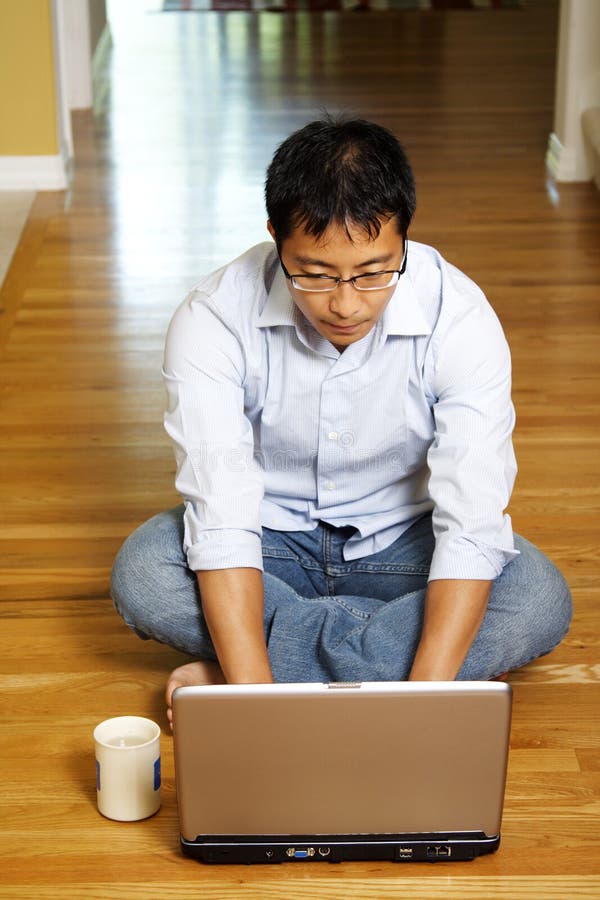 Young Chinese Man Using Laptop Stock Photo - Image of technology ...