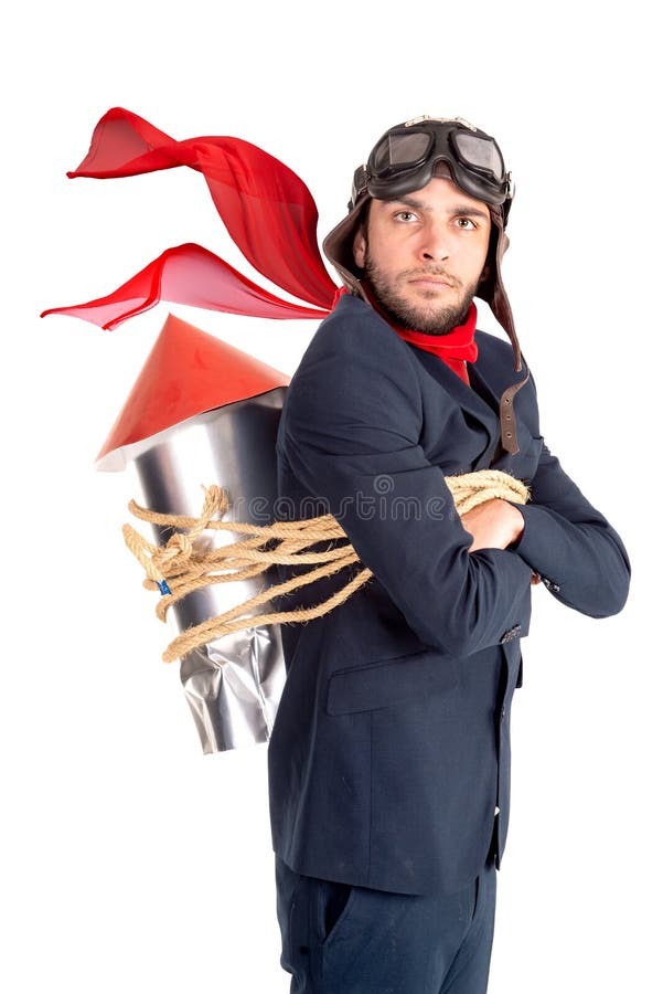 Rocket powered businessman stock image. Image of portrait - 217257643