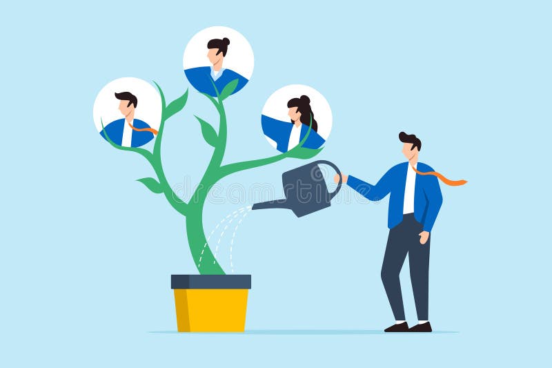 Businessman HR Watering and Growing Tree with Employees in Flat Design ...