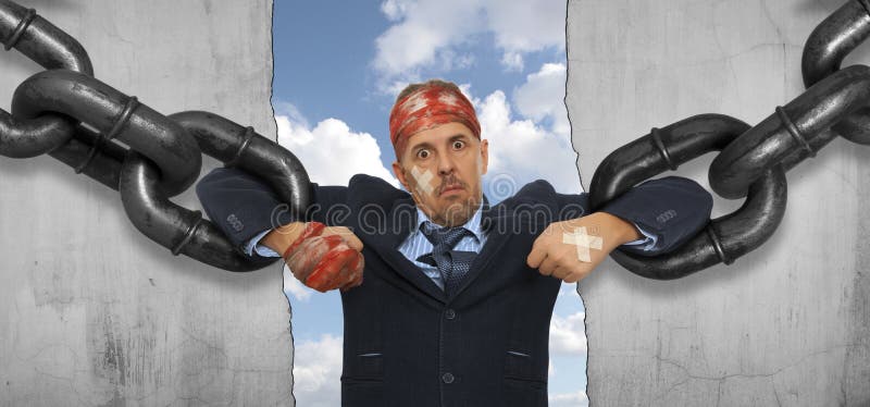 Businessman with Huge Chain Stock Image - Image of helplessness ...