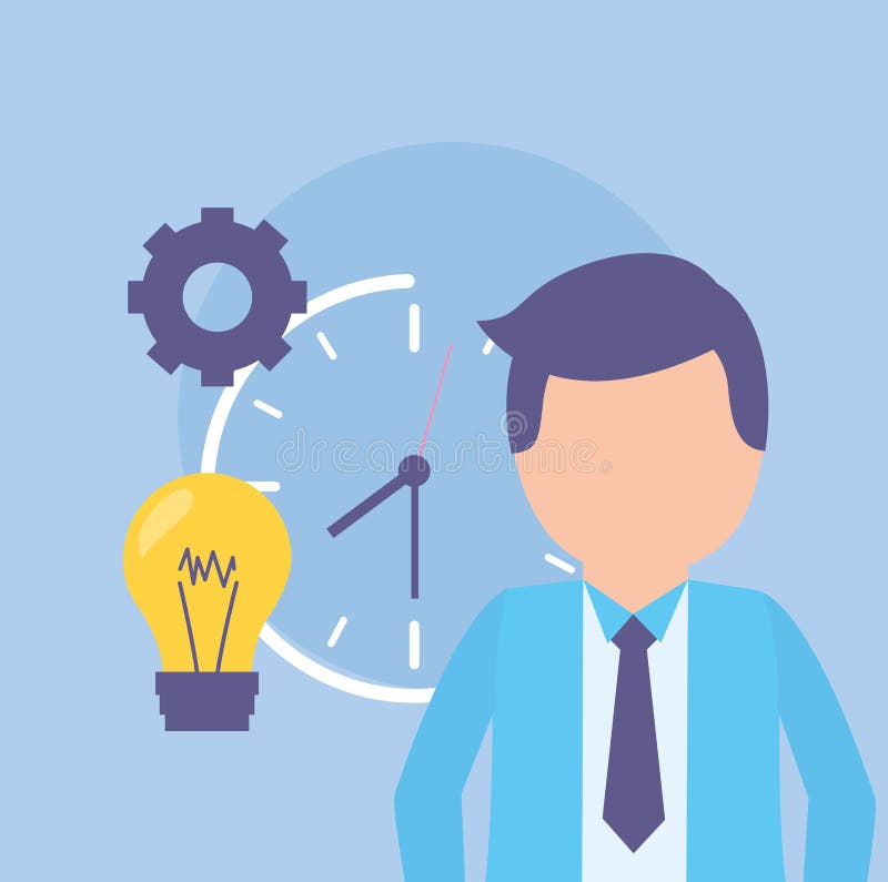 Businessman Icons, Time Light Bulb and Wheel Stock Vector ...