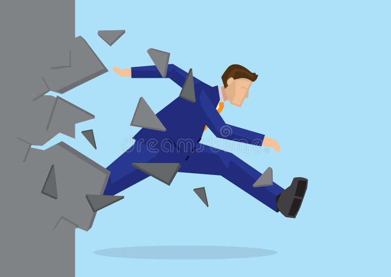 Businessman Illustration of Breaking through the Wall. Breakthrough ...