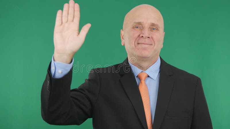 Businessman Image Making Hello Hand Gestures with Green Background ...