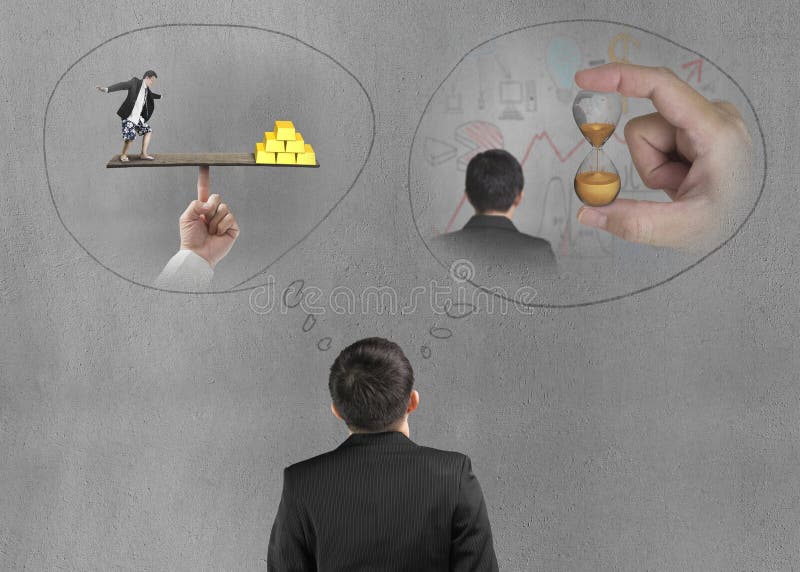 Businessman Imagining Work Situation with Concrete Wall Stock Image ...