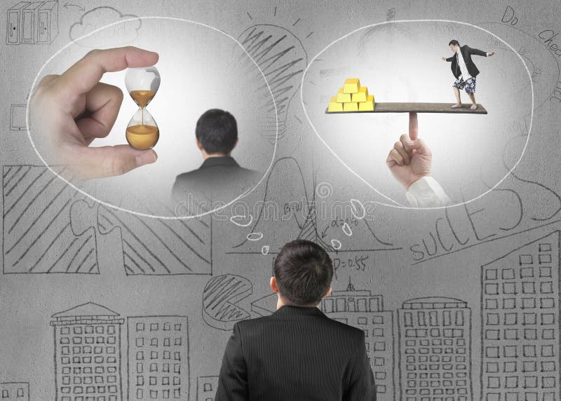 Businessman Imagining Work Situation with Doodles Concrete Wall Stock ...