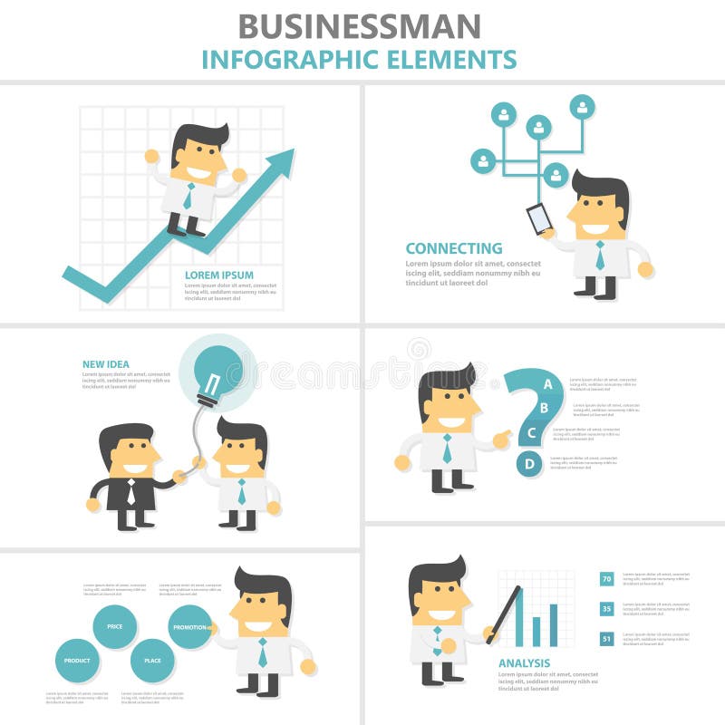 Businessman Infographic Elements Flat Design Set, Man with Light Bulb ...