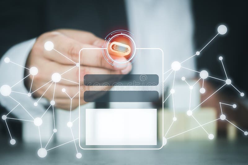 Businessman Inserting a USB Stick on Cloud Computing Screen and Empty ...