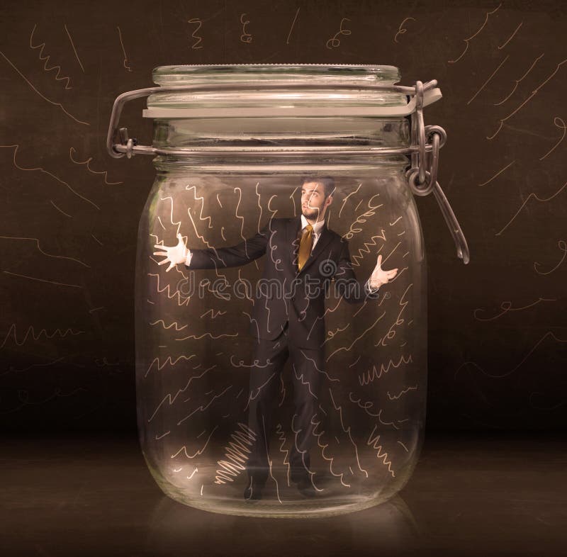 Businessman Inside a Jar with Powerful Hand Drawn Lines Concept Stock ...