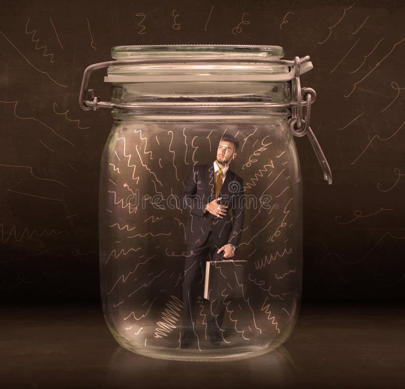 Businessman Inside a Jar with Powerful Hand Drawn Lines Concept Stock ...
