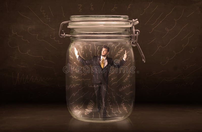 Businessman Inside a Jar with Powerful Hand Drawn Lines Concept Stock ...