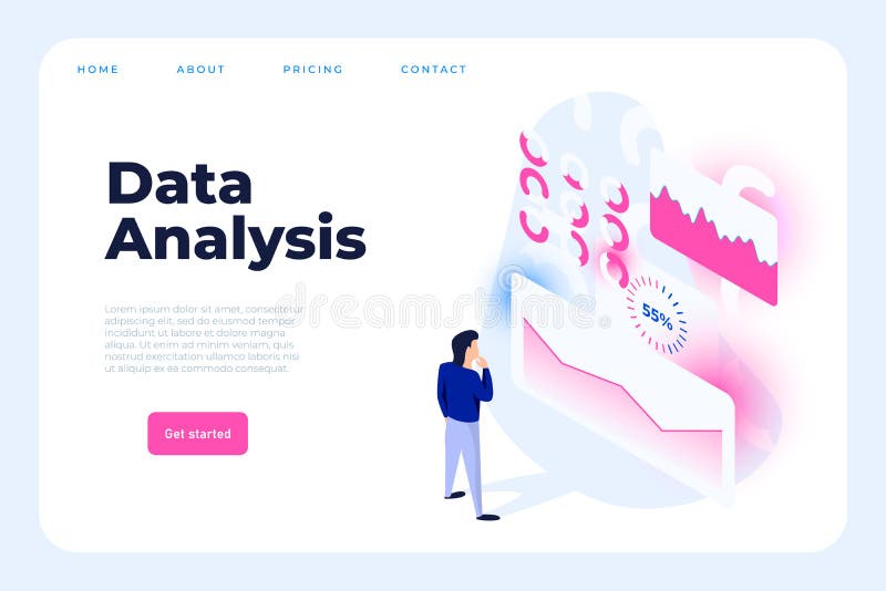Businessman Interact Graphs. Isometric Man Analyze the Statistic Graphs ...