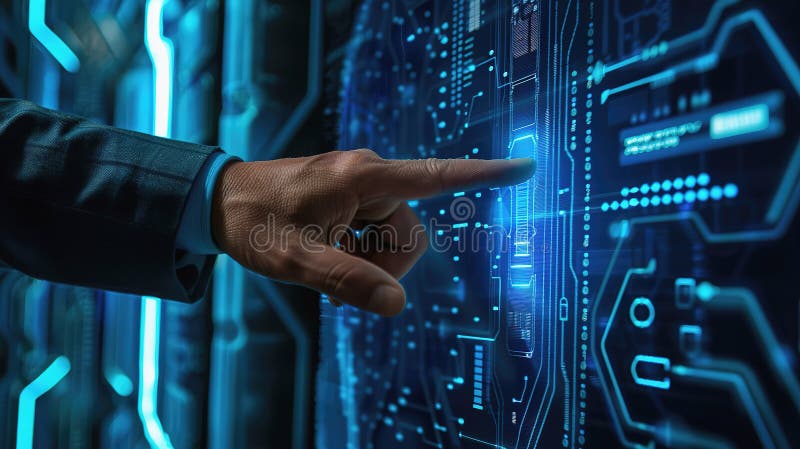 Businessman Interacting with Advanced Digital Technology Interface ...