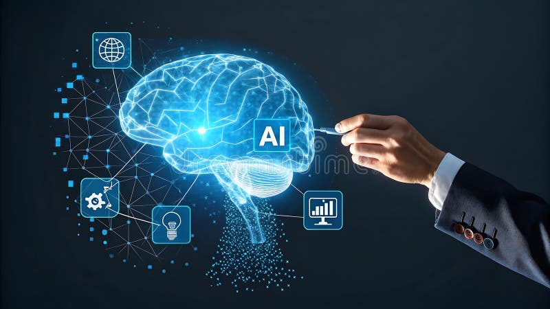 Businessman Interacting with an Artificial Intelligence Brain ...