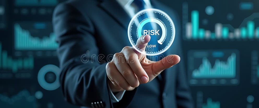 Businessman Interacting with Data Analysis and Risk Assessment ...