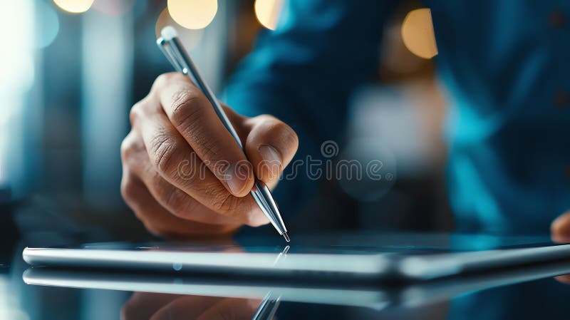 Businessman Interacting with Digital Checklist, Modern Workspace ...