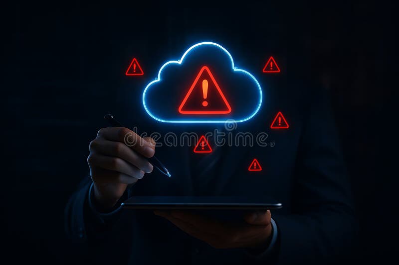 Businessman Interacting with a Digital Cloud Interface Displaying ...