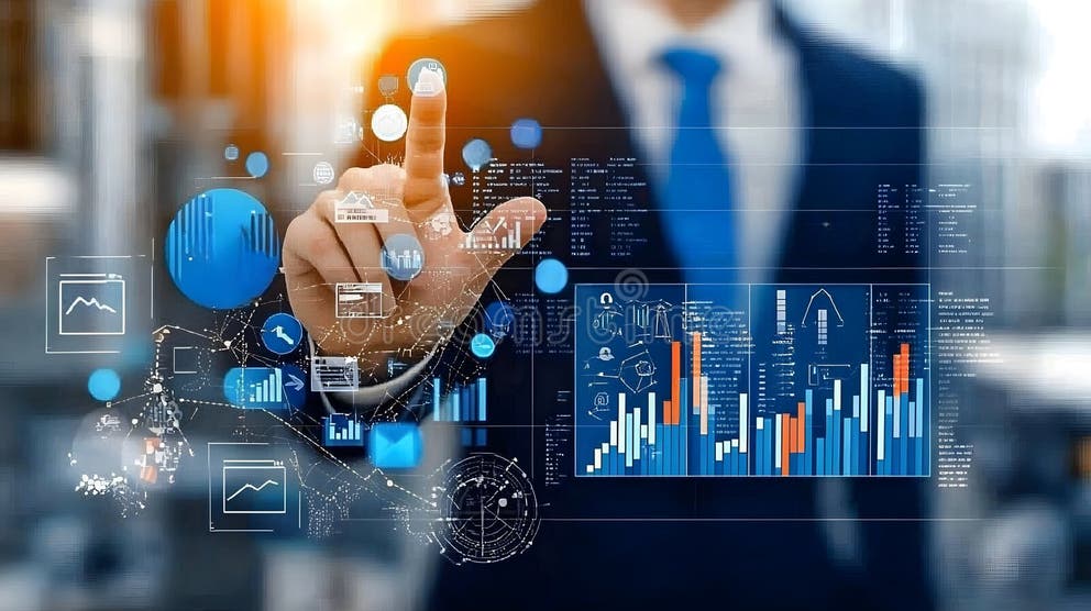 Businessman Interacting with Digital Data Visualizations Stock Image ...