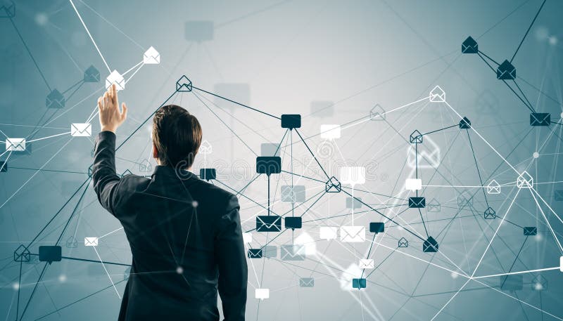 Businessman Interacting with a Digital Email Network Interface Stock ...