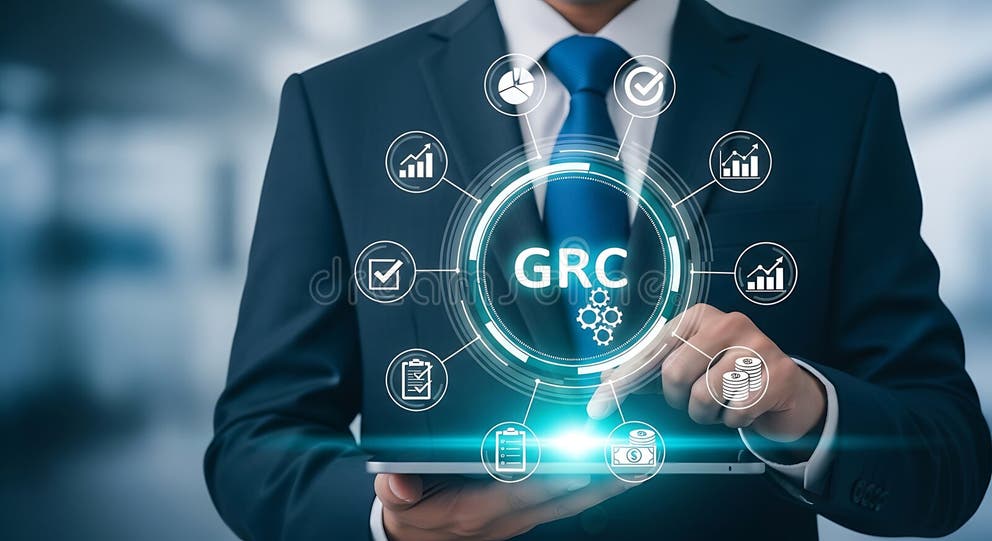 Businessman Interacting with Digital Grc Interface on Tablet ...