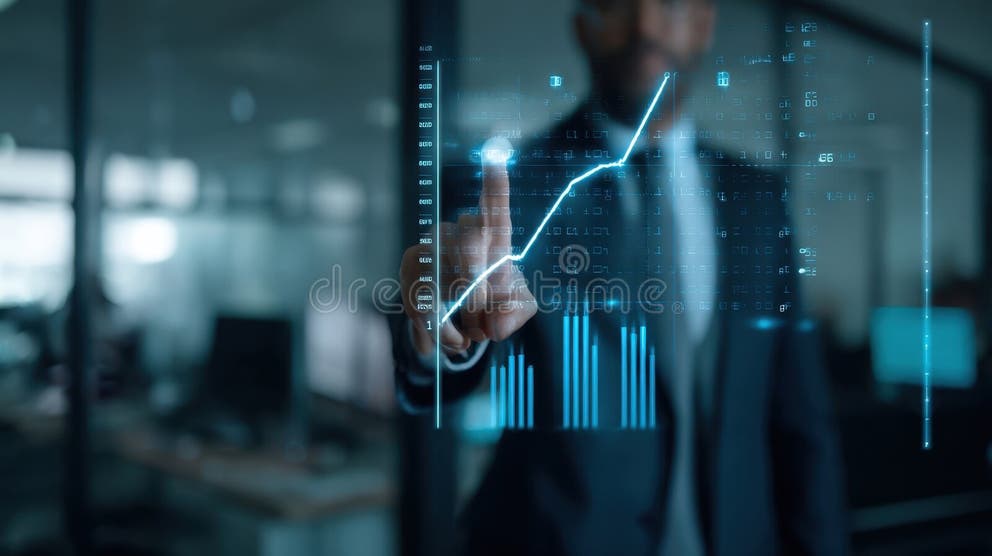 The Businessman Interacting with a Digital Growth Chart in a Modern ...
