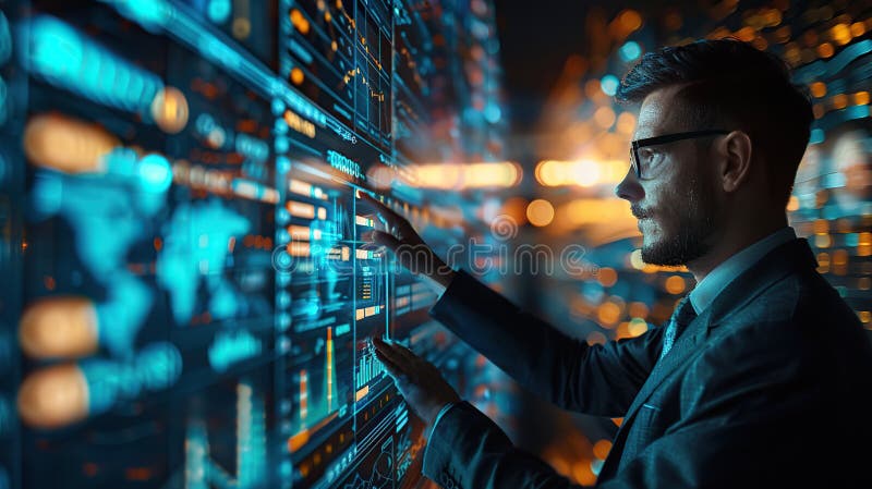 Businessman Interacting with Digital Interface Stock Illustration ...