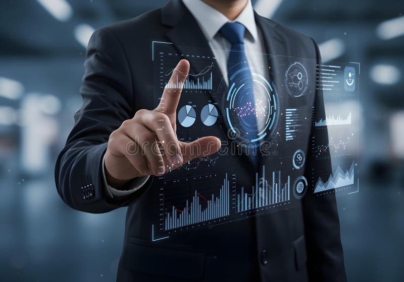 Businessman Interacting with Digital Interface Showing Data Analytics ...