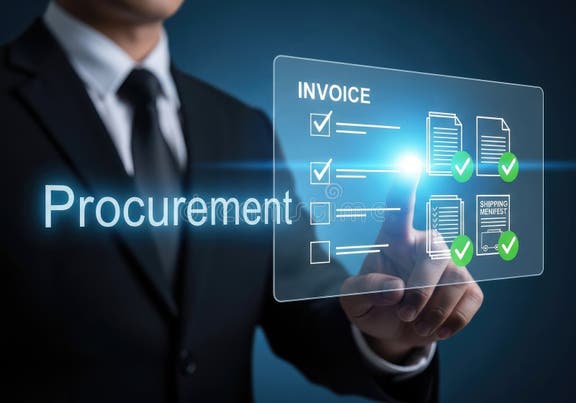 Businessman Interacting with a Digital Interface Showing Procurement ...