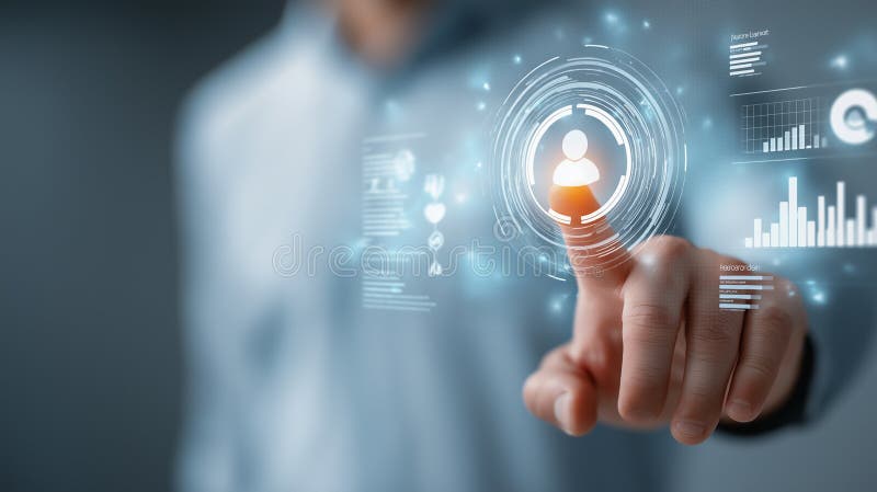 Businessman Interacting with a Digital Touchscreen Display in a Modern ...