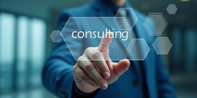 Businessman Interacting with Futuristic Consulting Interface Stock ...