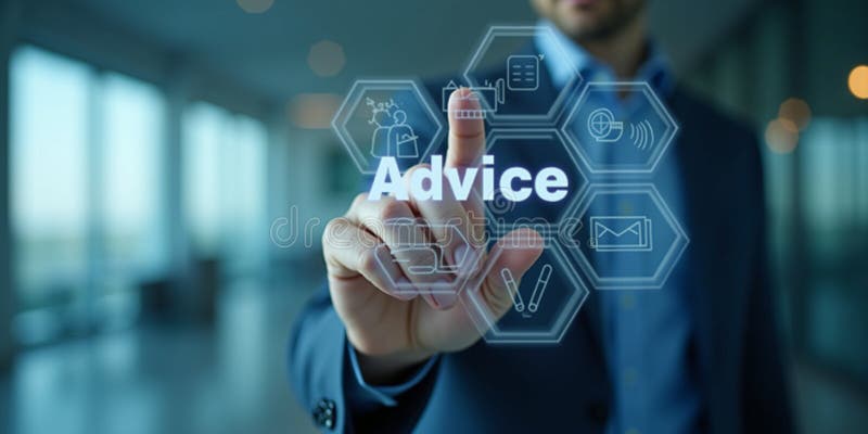 Businessman Interacting with Futuristic Interface for Digital Advice ...