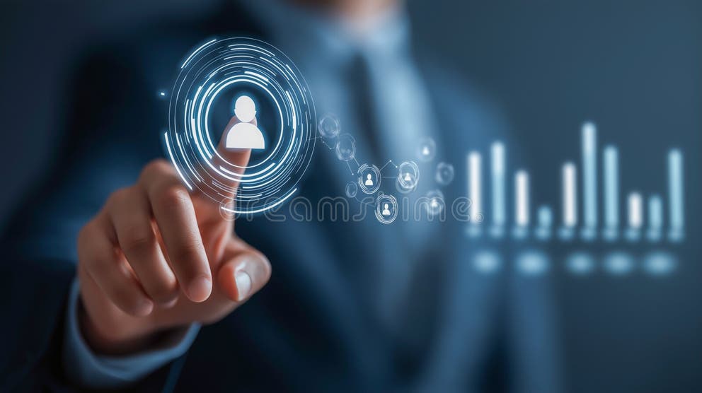 Businessman Interacting with Futuristic Visual Display Stock Photo ...