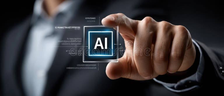 Businessman Interacting with Holographic Ai Interface for Innovative Technology Solutions and ...