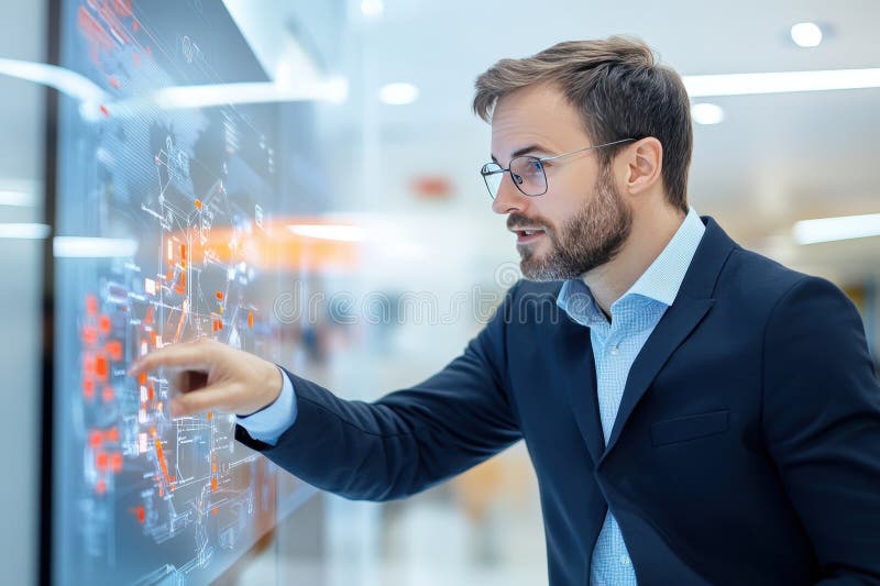 Businessman Touchscreen Graph Screen Icon of Stock Market ,Technology ...