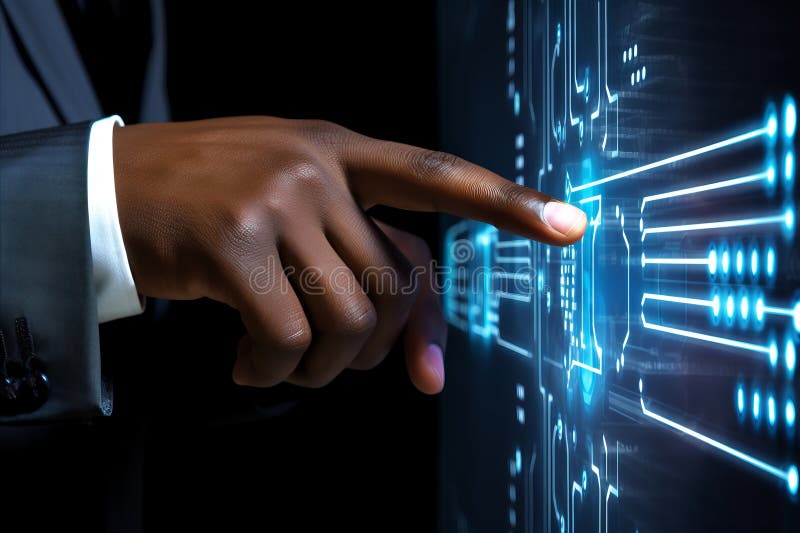 Businessman Interacting with Virtual Digital Display in Futuristic ...